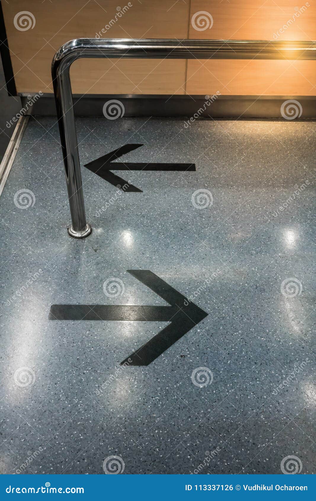 Walkway with Direction Arrow and Stainless Handle Bar Stock Photo ...