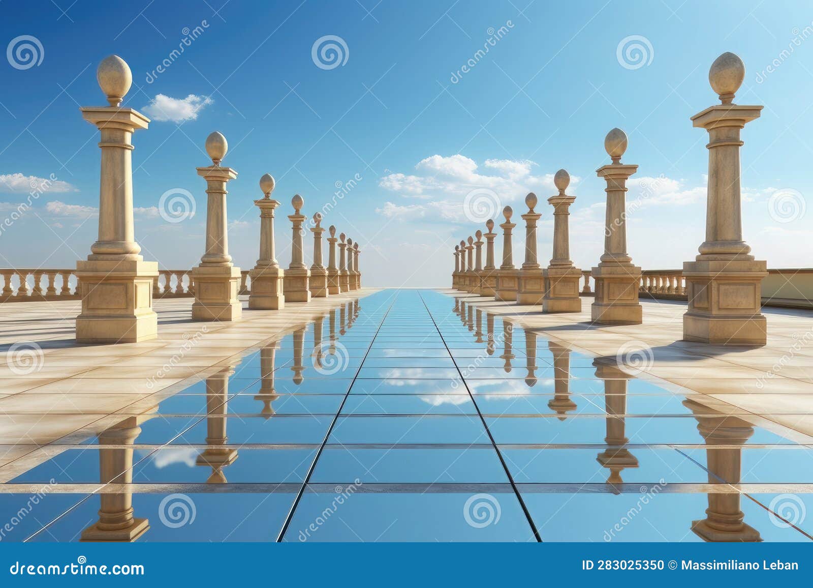 Blue Walkway To A Lake In Perspective, Without Railing, Boat Mooring ...