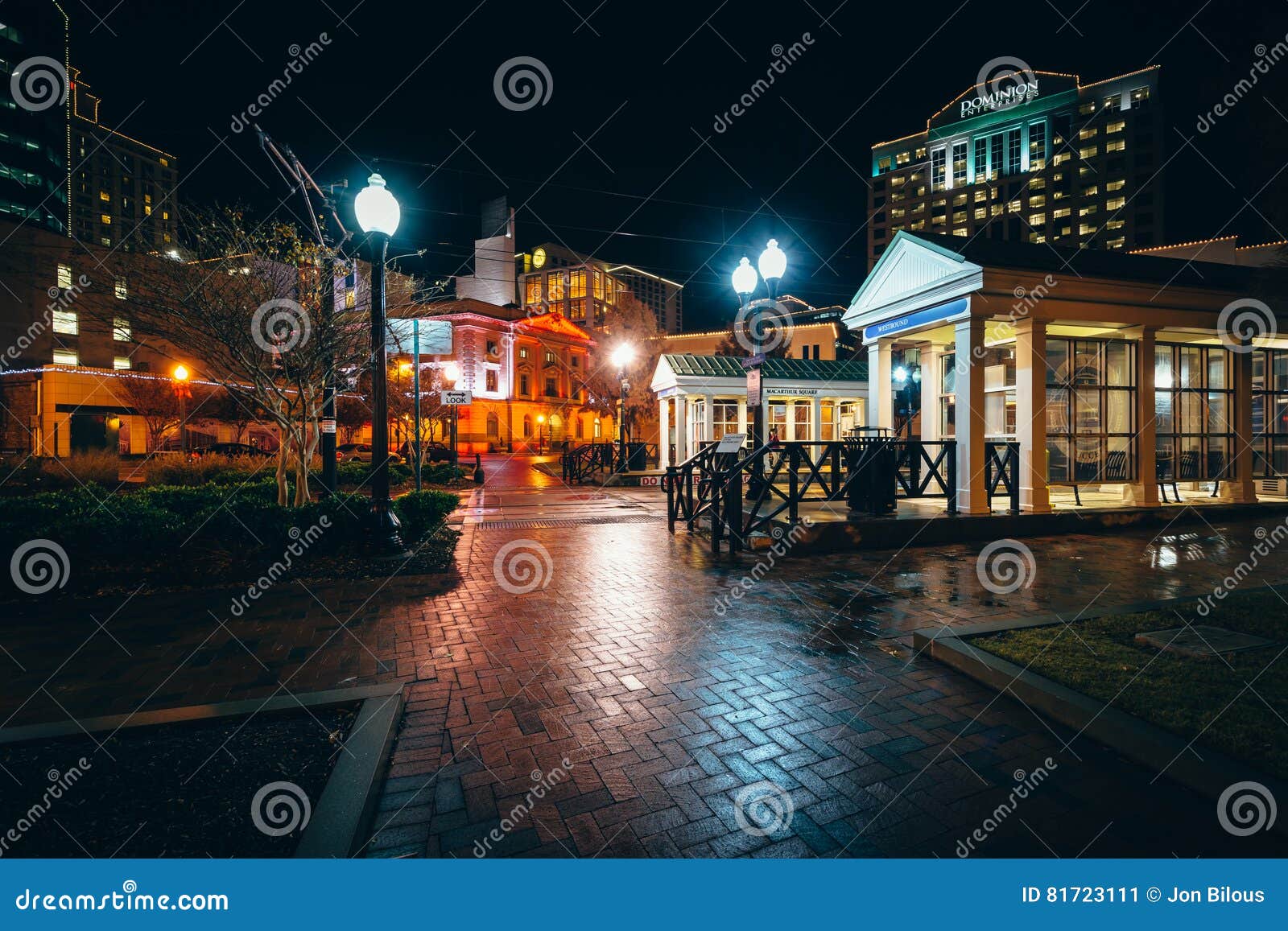 Walkway and Buildings at Night, in Norfolk, Virginia. Editorial Photo ...