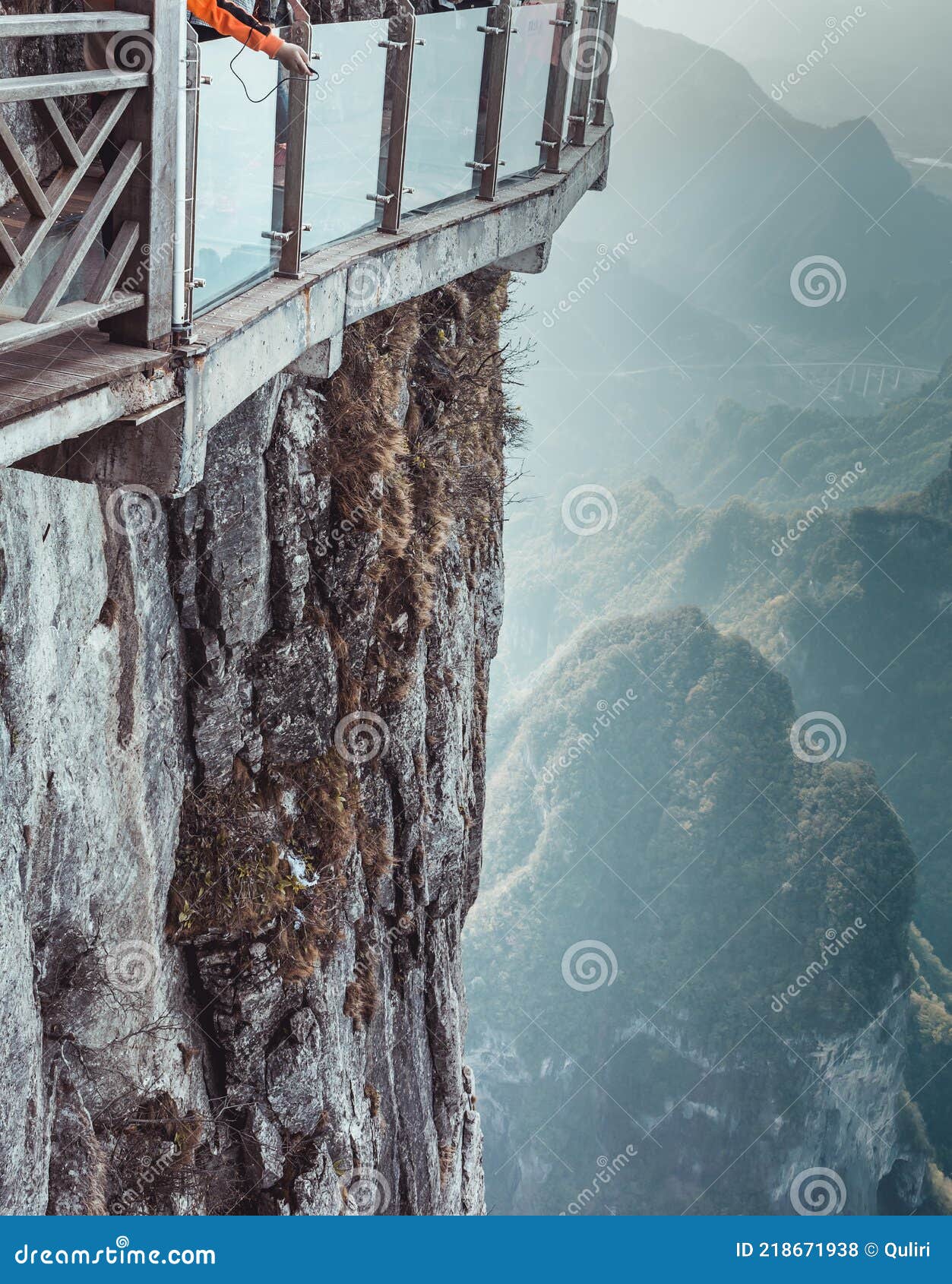 Walkway on the cliff. stock photo. Image of snow, geology - 218671938