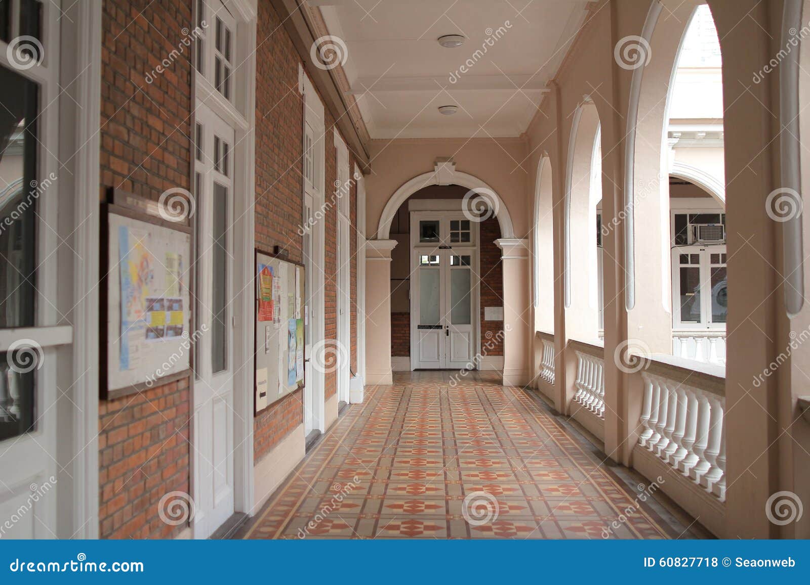 Walkway in College Building Stock Photo - Image of doors, outdoors ...