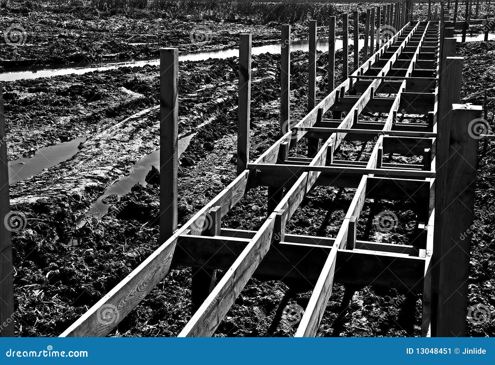 Walkway on construction stock image. Image of frame, post - 13048451