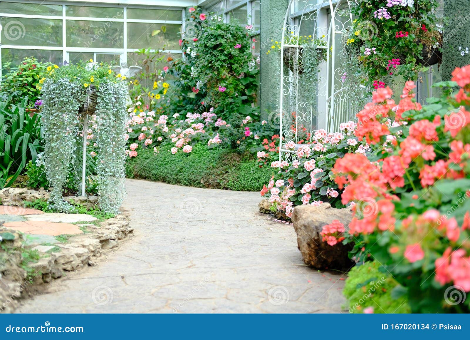 Walkway in Flower Garden Park Stock Photo - Image of fresh, blossom ...