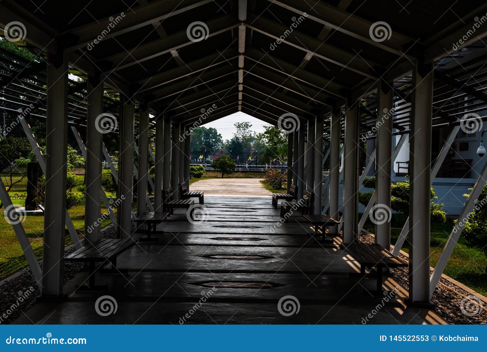 Walkway with gable frame stock image. Image of build - 145522553