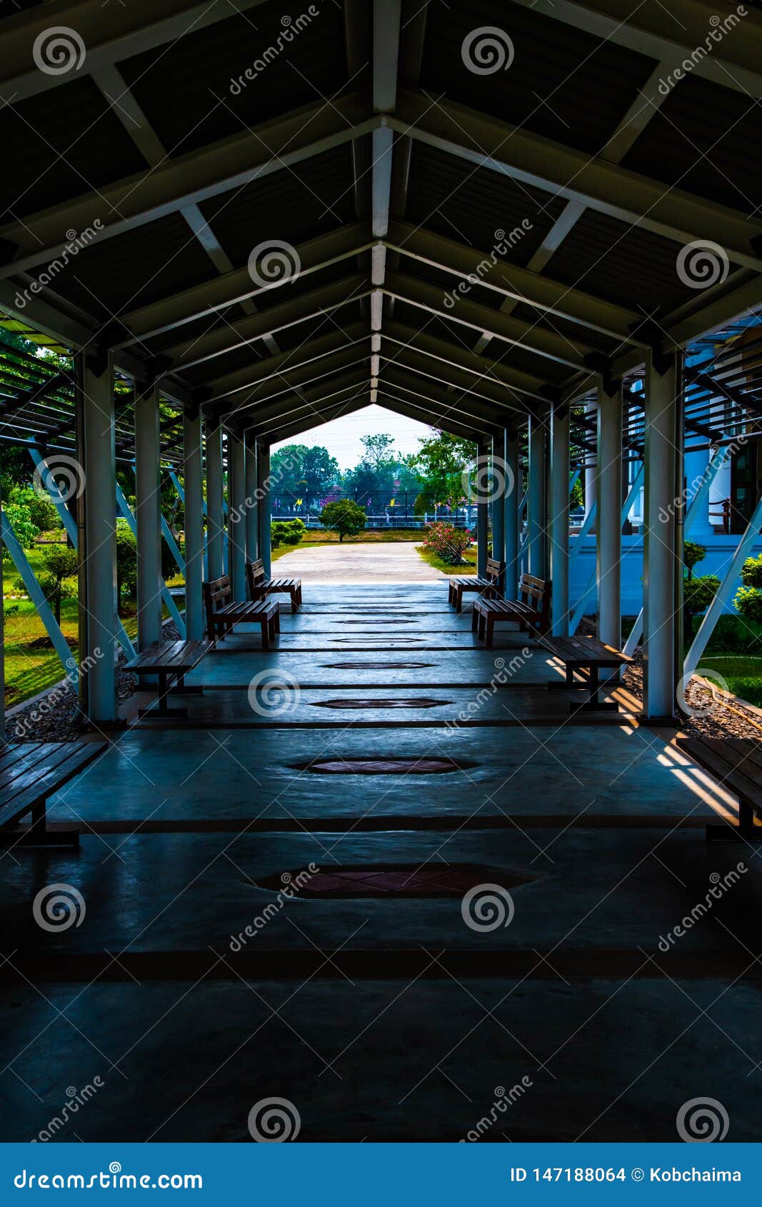 Walkway with gable frame stock photo. Image of framing - 147188064