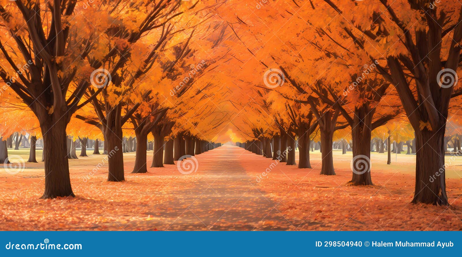 The Walkway is Lined with Orange Trees Ai Generated Stock Photo - Image ...