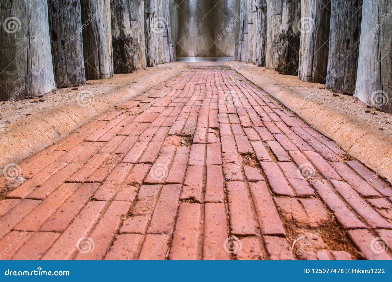 Walkway Made By Red Bricks Used As Background And Texture. Stock Photo ...