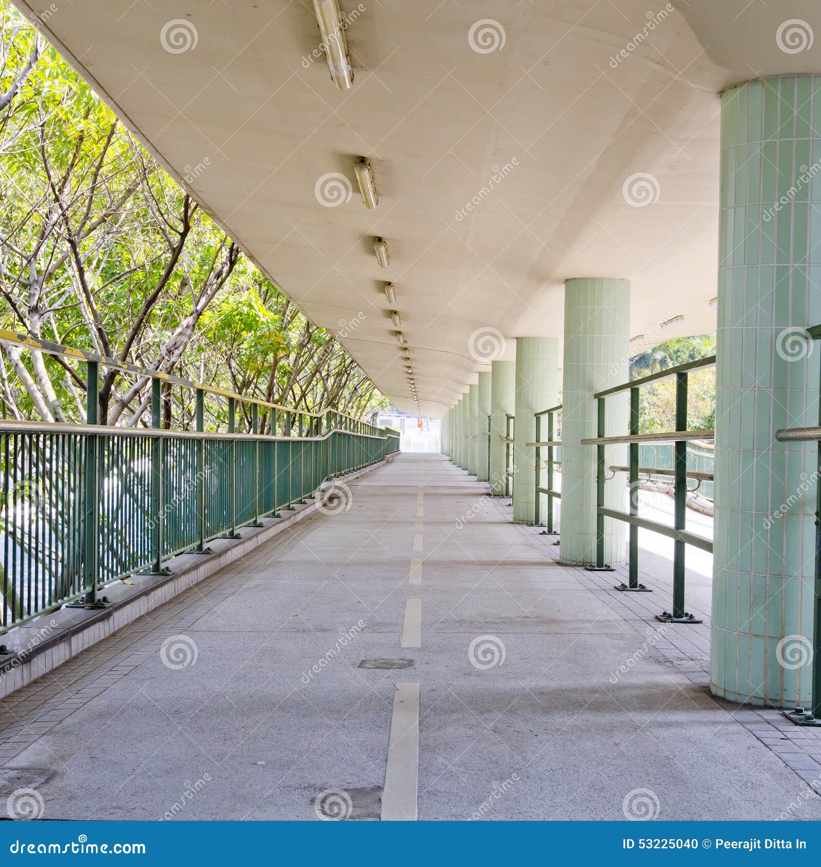 Walkway with a Metal Handrail. Stock Photo - Image of background ...