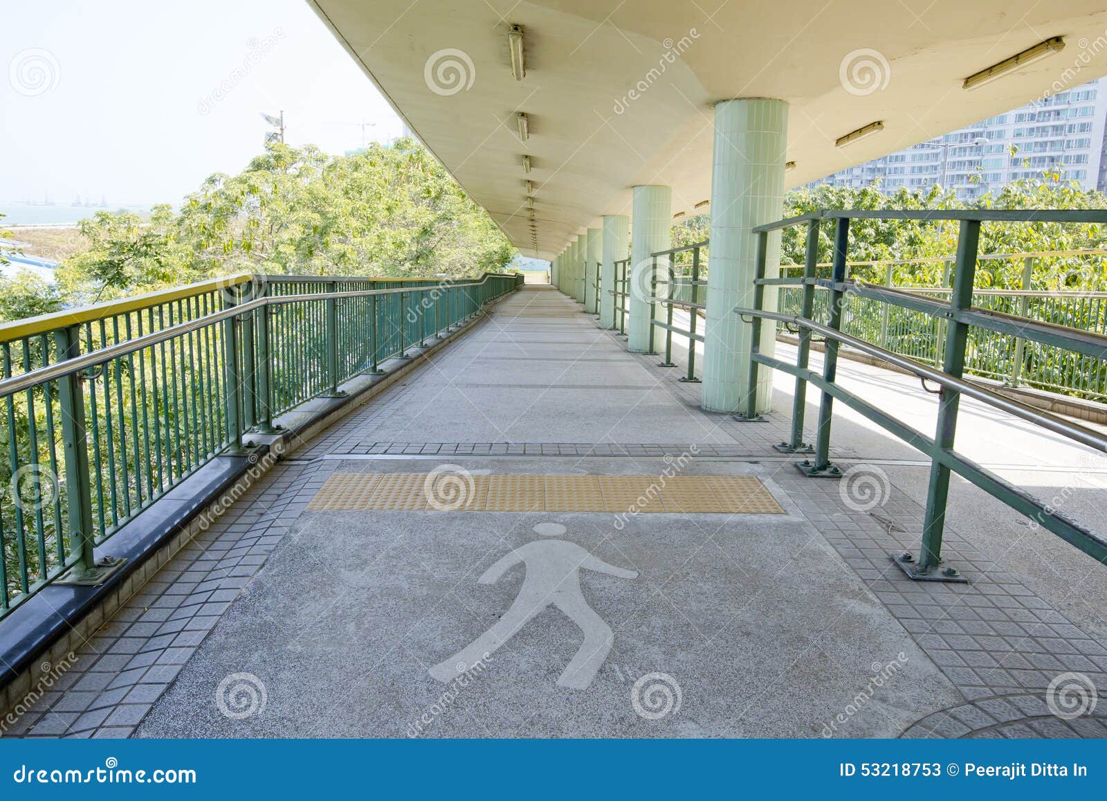 Walkway with a Metal Handrail. Stock Image - Image of bright, light ...