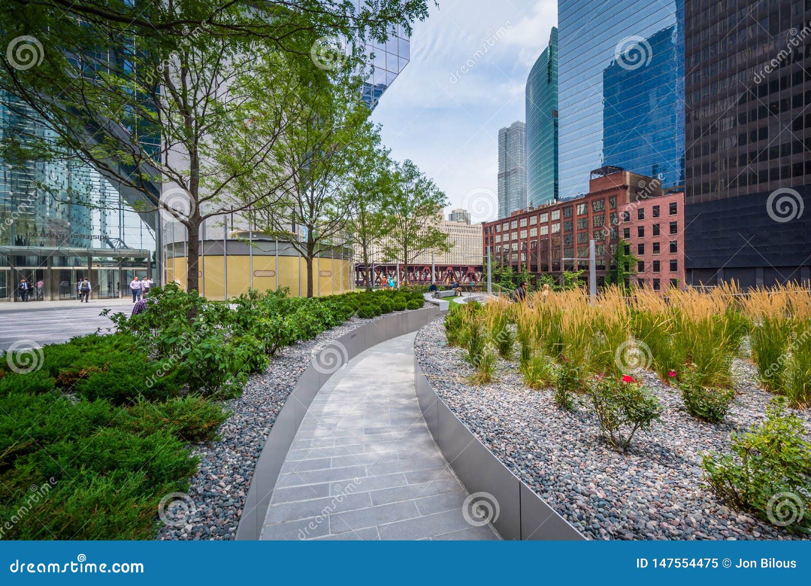 Walkway and Modern Buildings in Chicago, Illinois Editorial Image ...