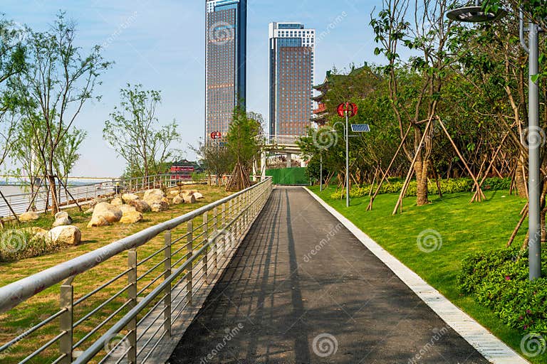Walkway in the modern city stock photo. Image of sidewalk - 286919882