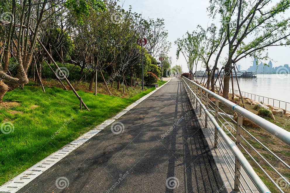 Walkway in the modern city stock image. Image of urban - 286924397