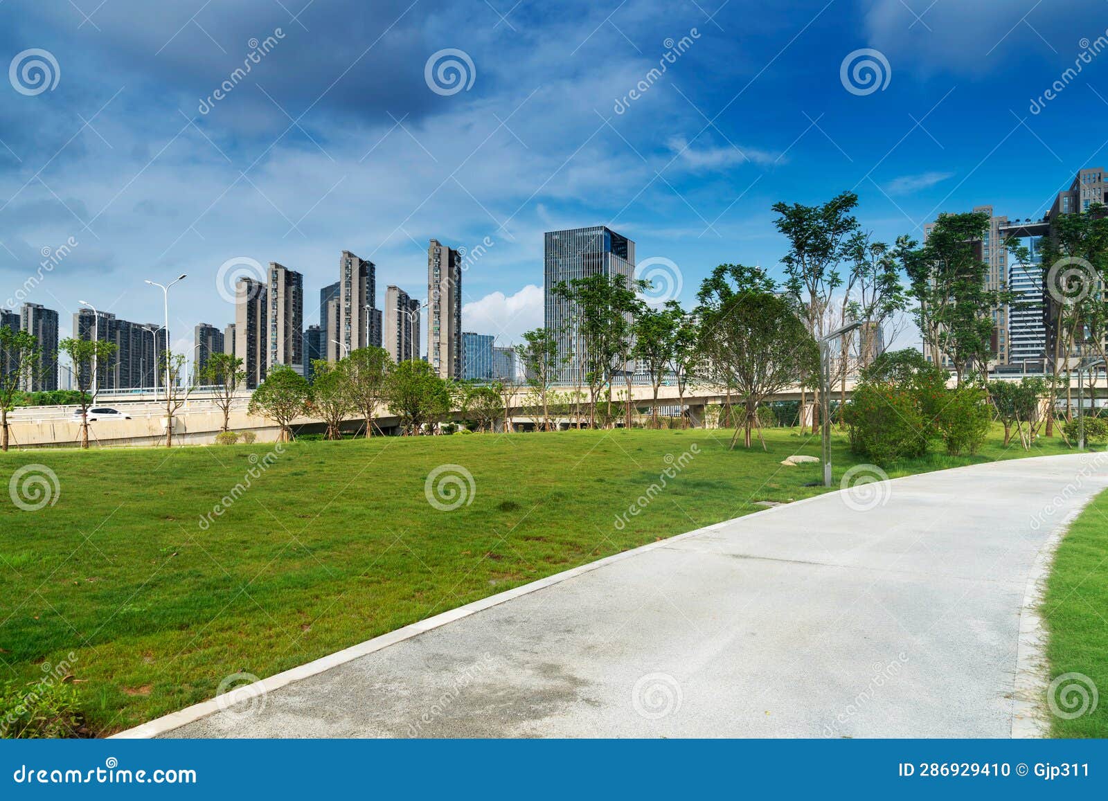 Walkway in the modern city stock photo. Image of season - 286929410