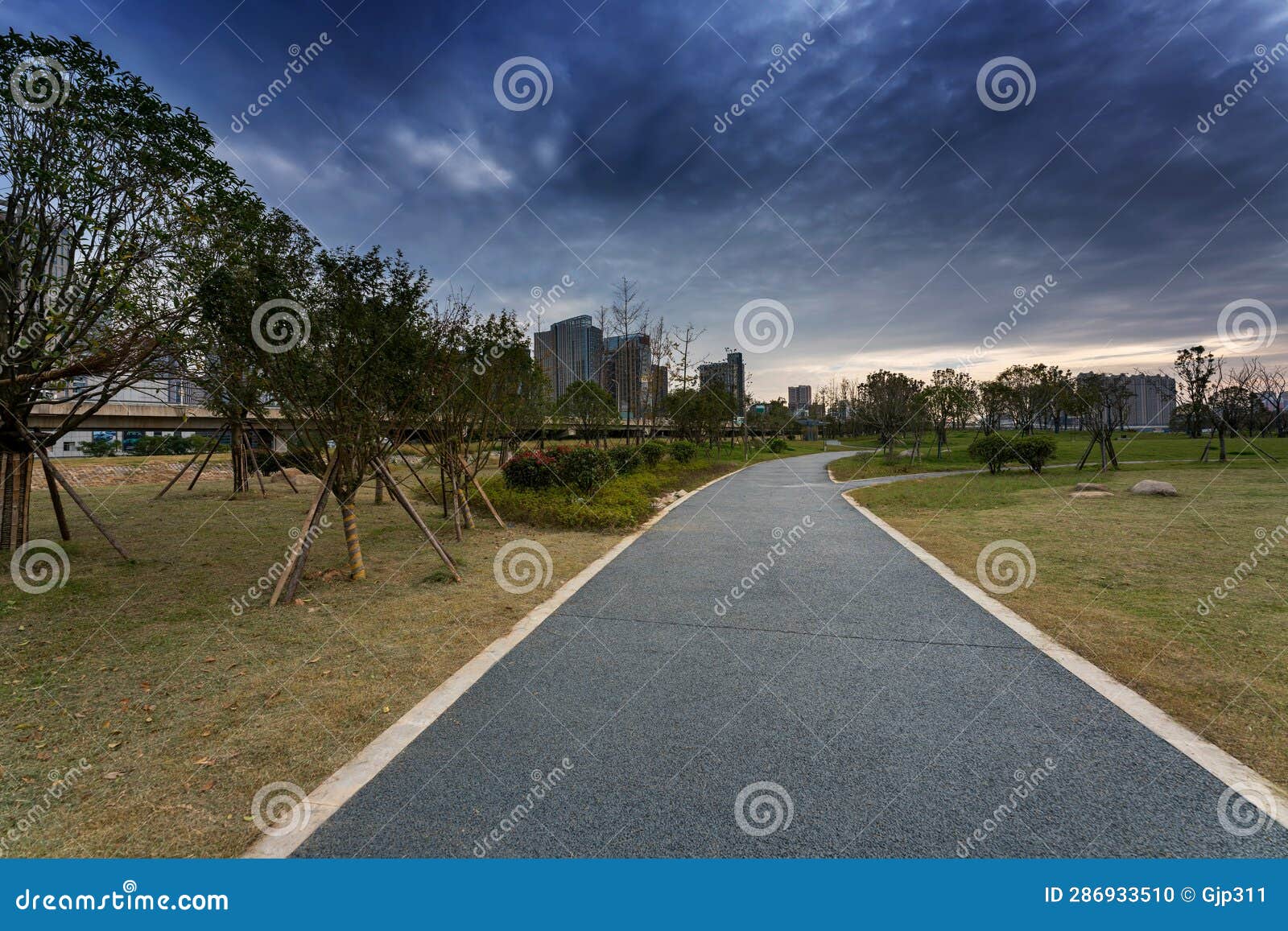Walkway in the modern city stock photo. Image of floor - 286933510