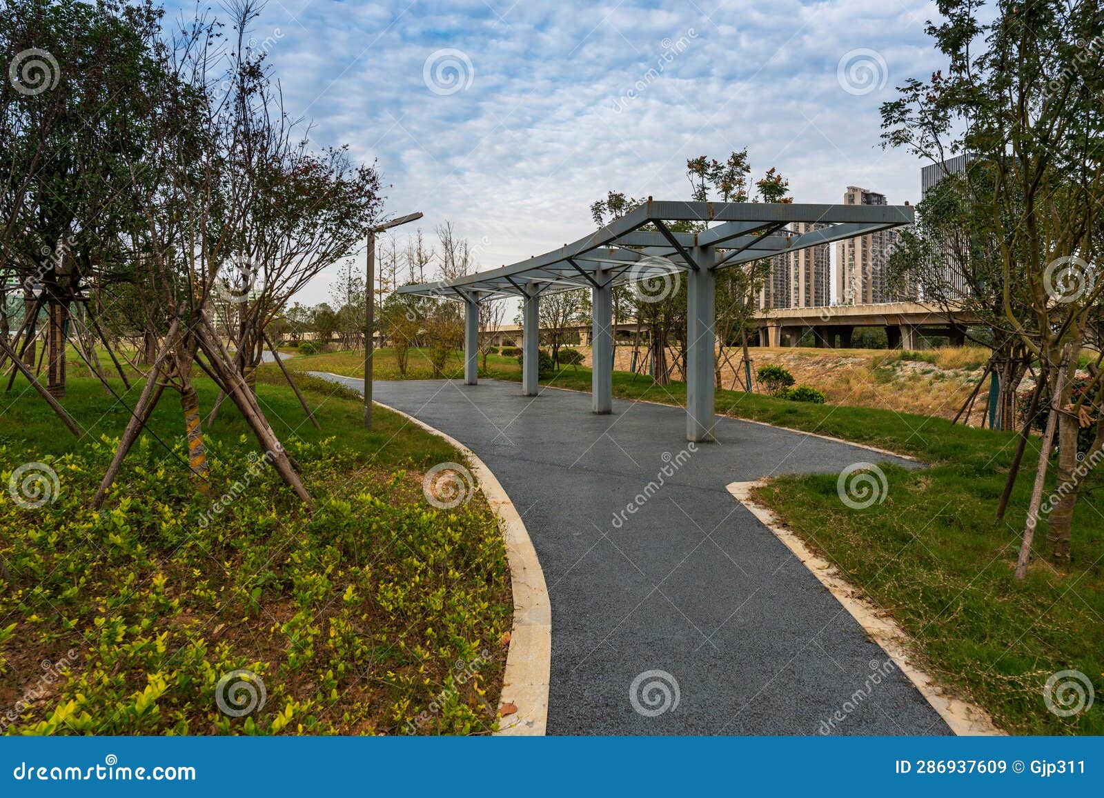 Walkway in the modern city stock image. Image of rural - 286937609