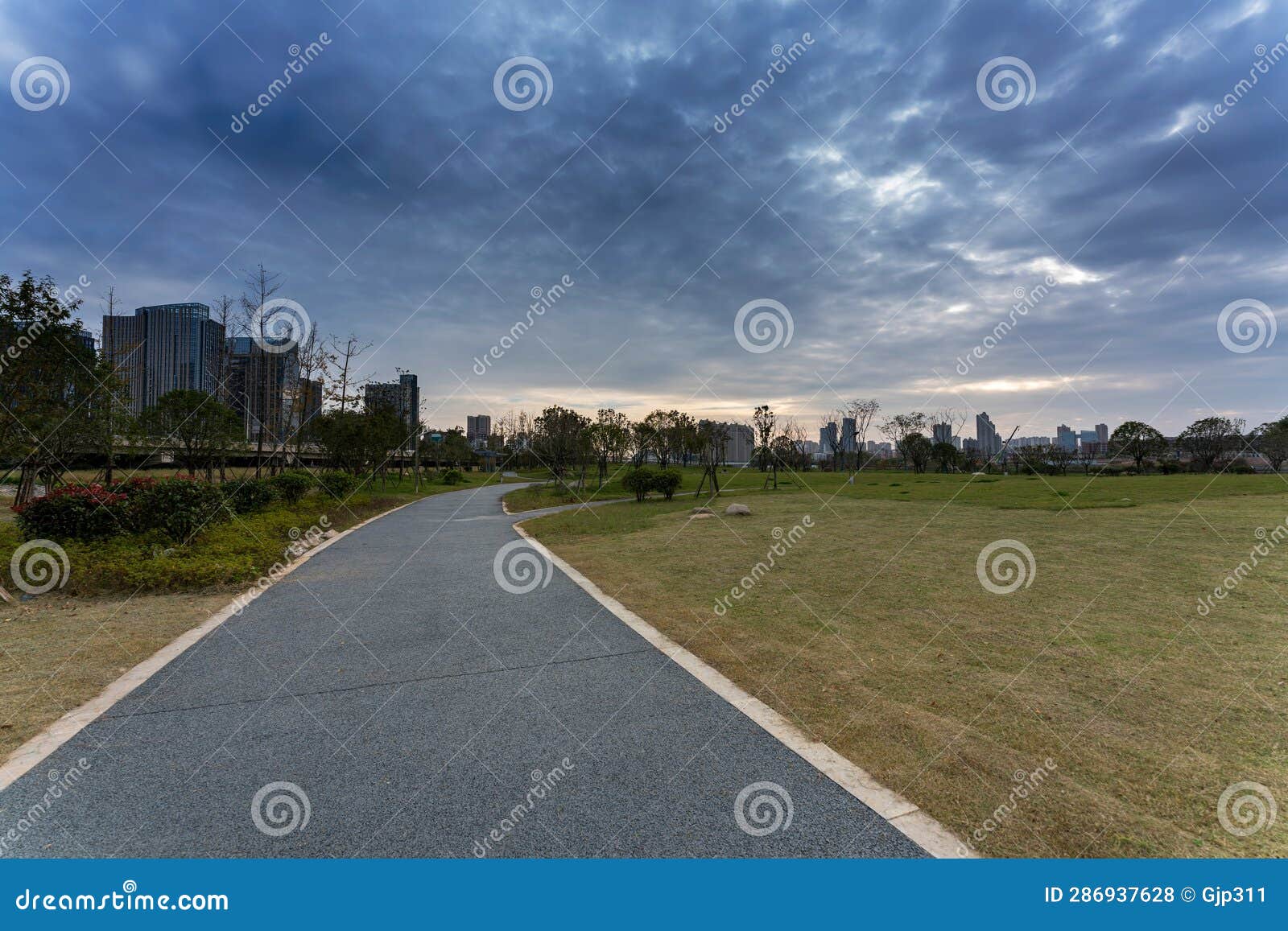 Walkway in the modern city stock photo. Image of forest - 286937628