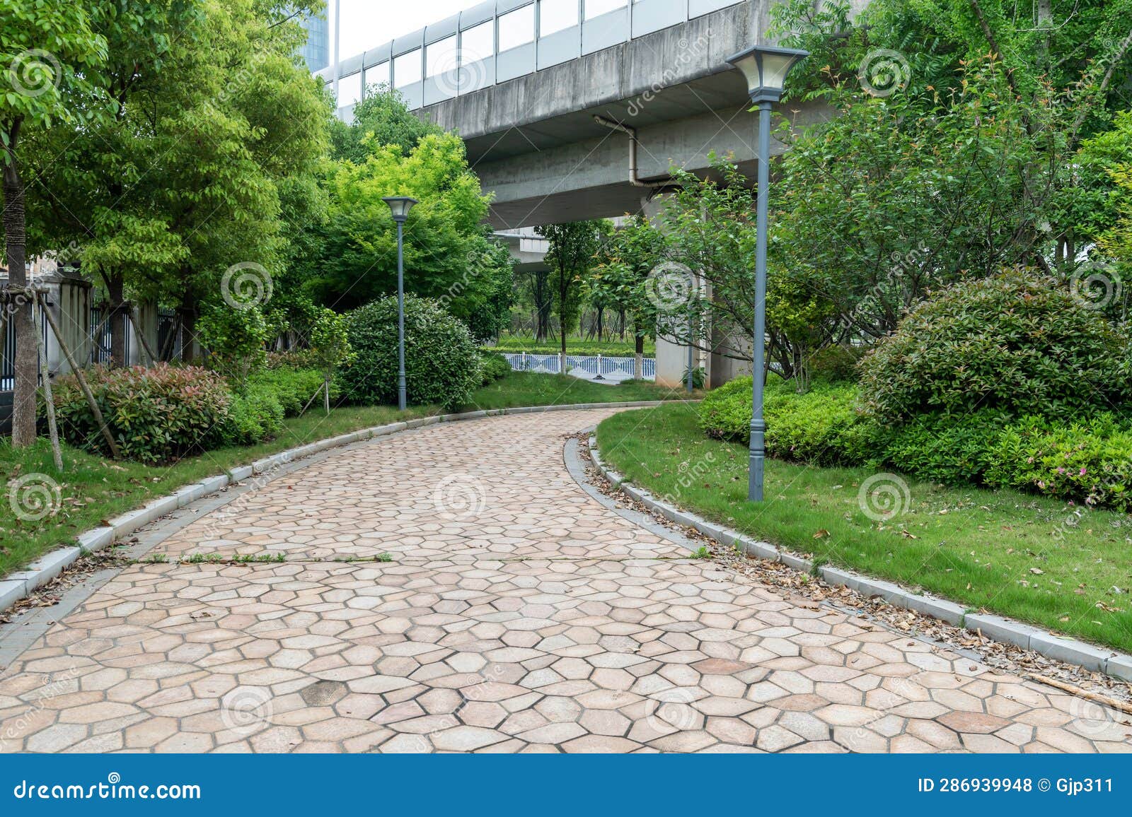 Walkway in the modern city stock photo. Image of floor - 286939948