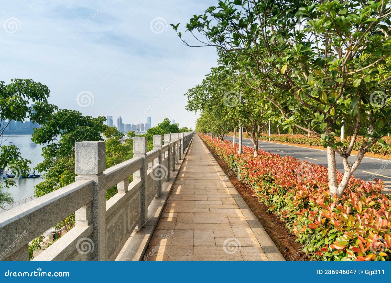 Walkway in the modern city stock image. Image of central - 286946047