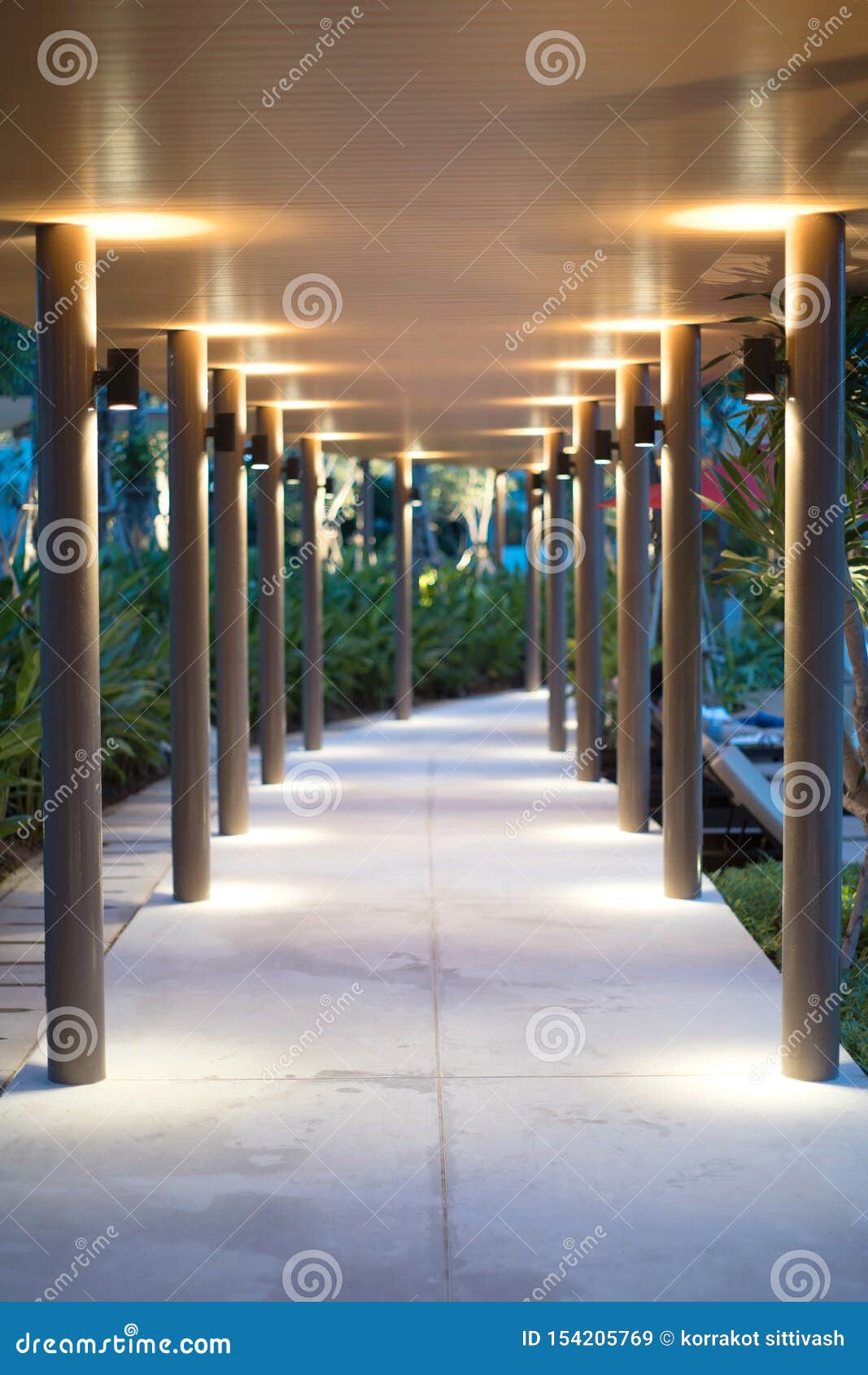 Walkway at Night Lighting Path for Walks in the Hotel Stock Image ...