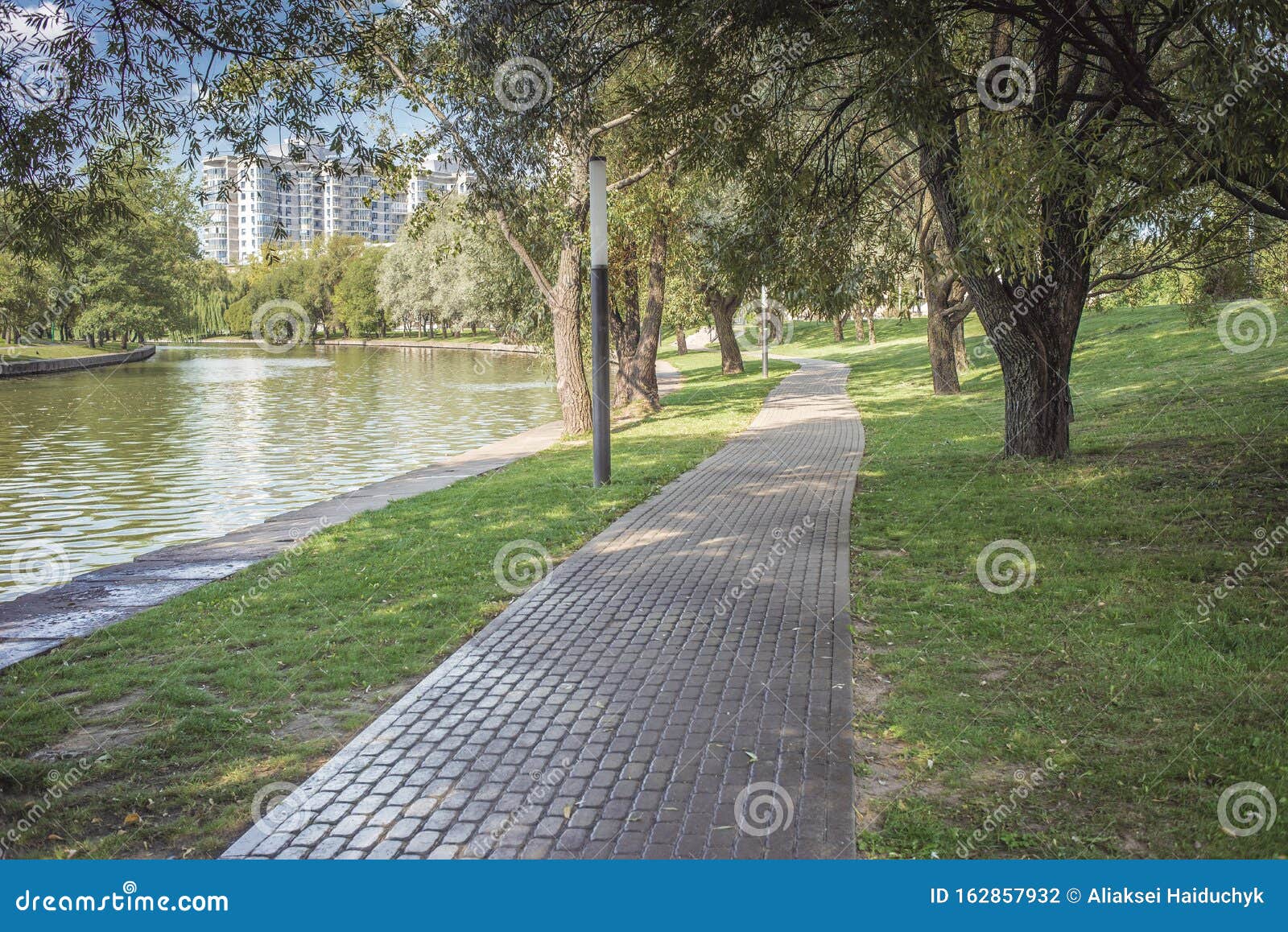 Walkway in the Park Along the River. Beautiful Landscape of Summer ...