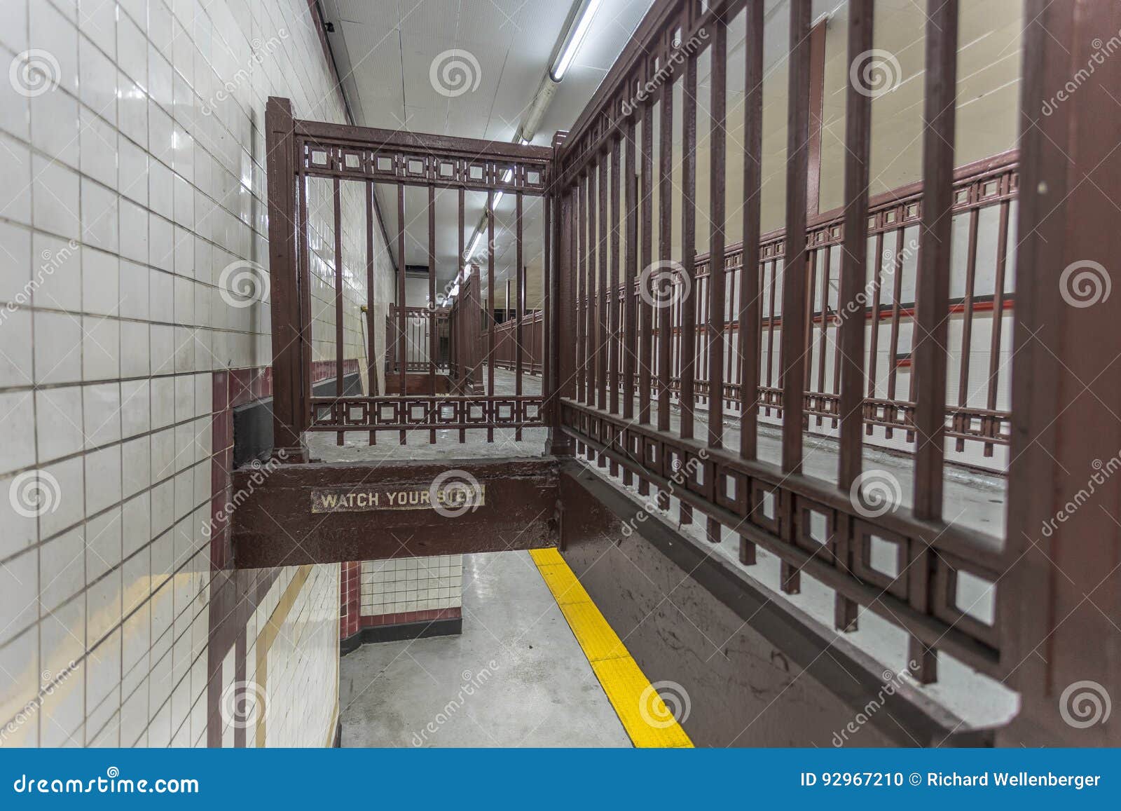 Walkway with Railings in a Subway Station Stock Photo - Image of ...
