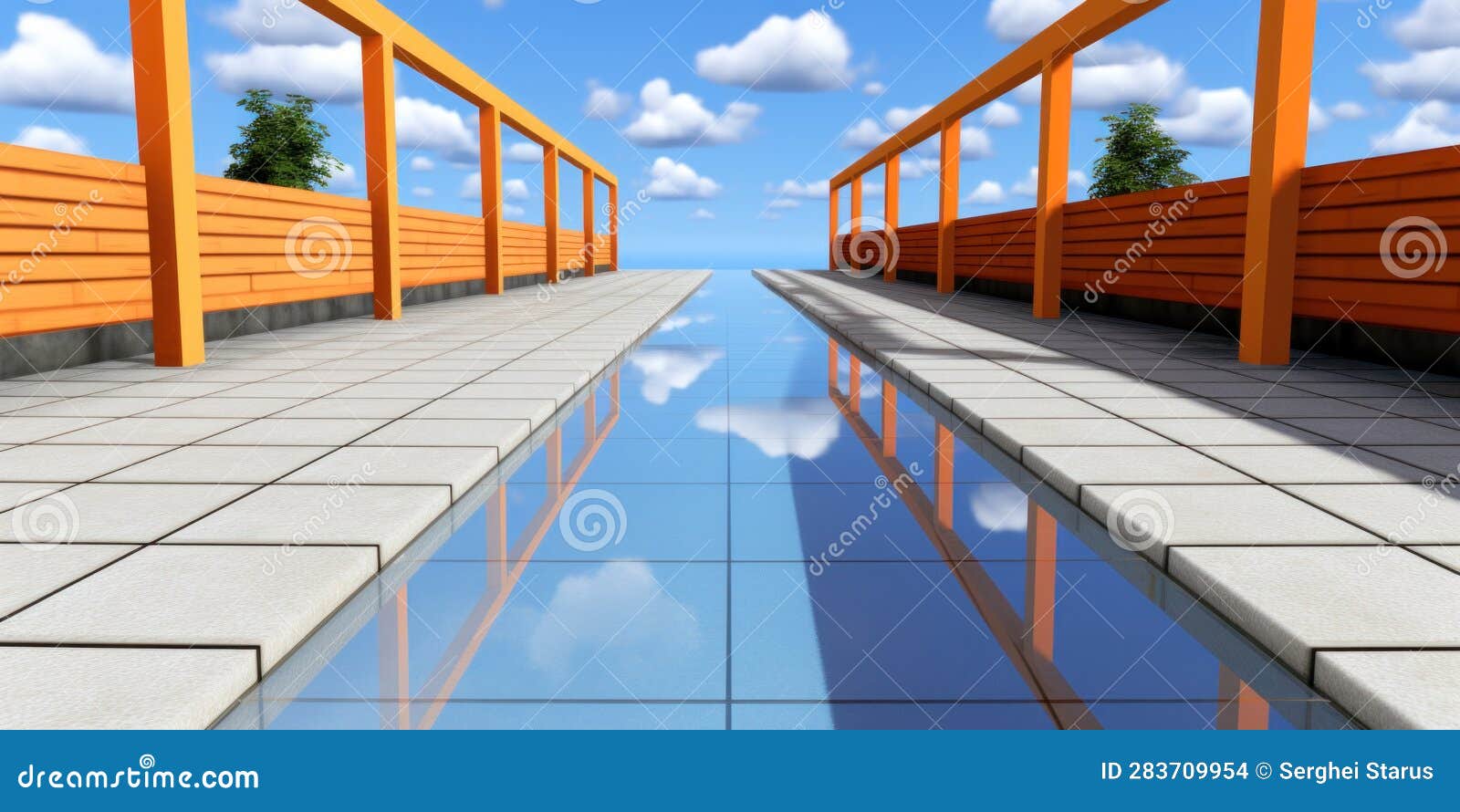 A Walkway with a Reflection of the Sky in the Water. Generative AI ...