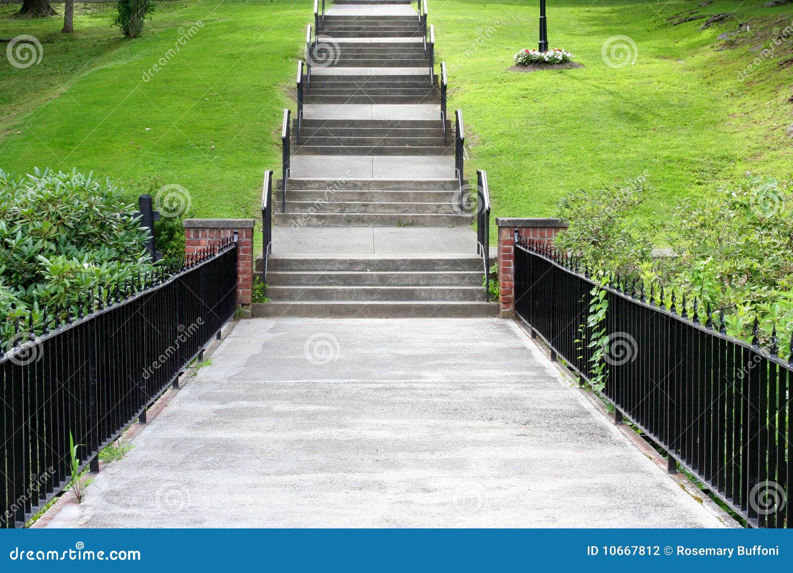 Walkway and Steps Up a Grassy Hill. Stock Photo - Image of outside ...