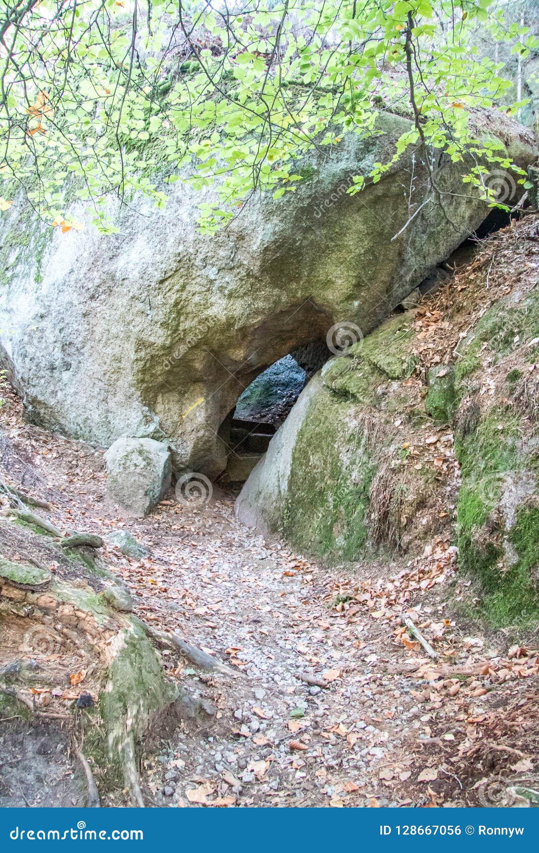 Walkway with stone cave stock photo. Image of hiking - 128667056