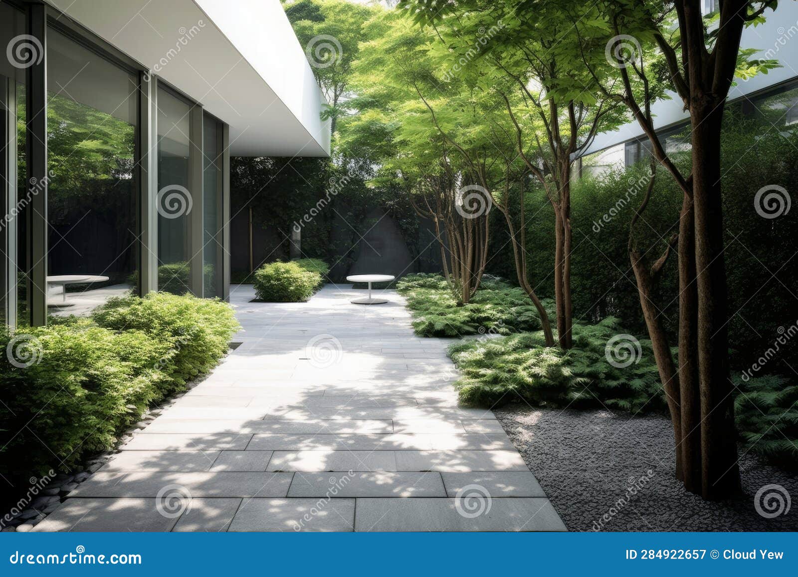 A Walkway between Two Buildings with Trees Stock Illustration ...