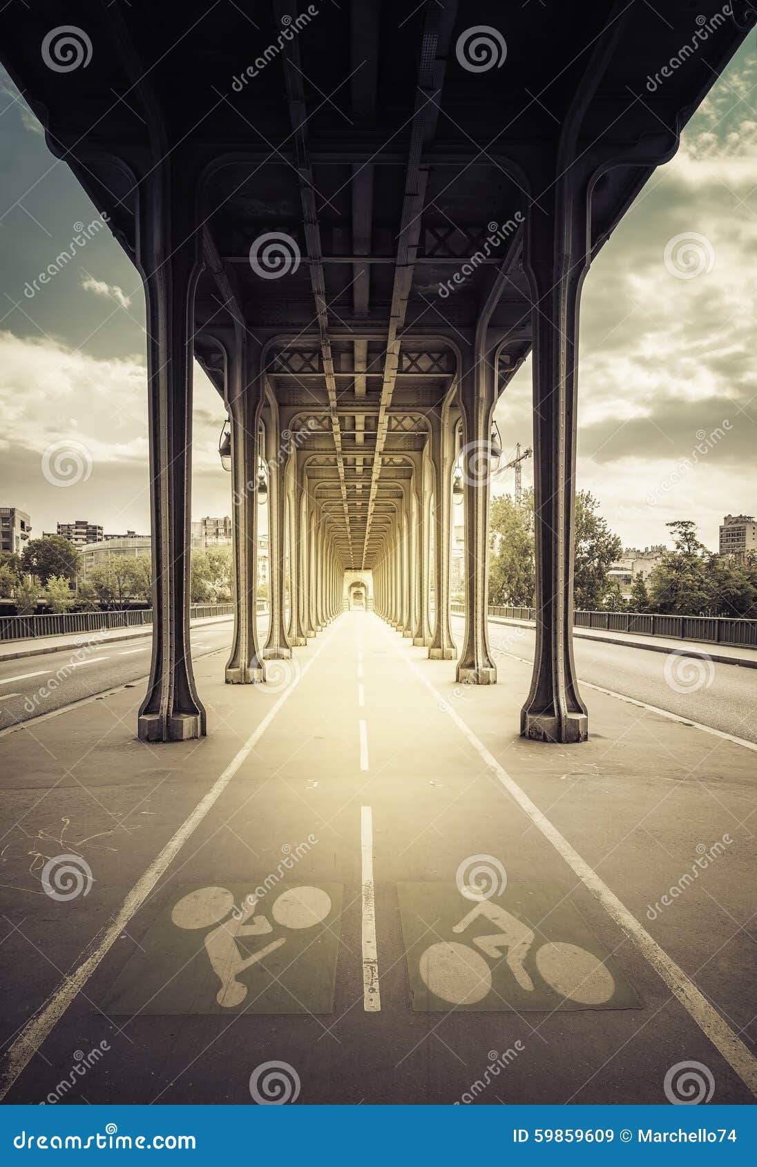 Walkway under the bridge stock image. Image of perspective - 59859609