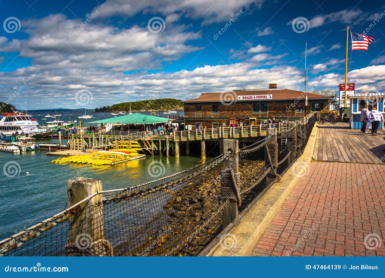 Walkway and View of the Harbor in Bar Harbor, Maine. Editorial Stock ...