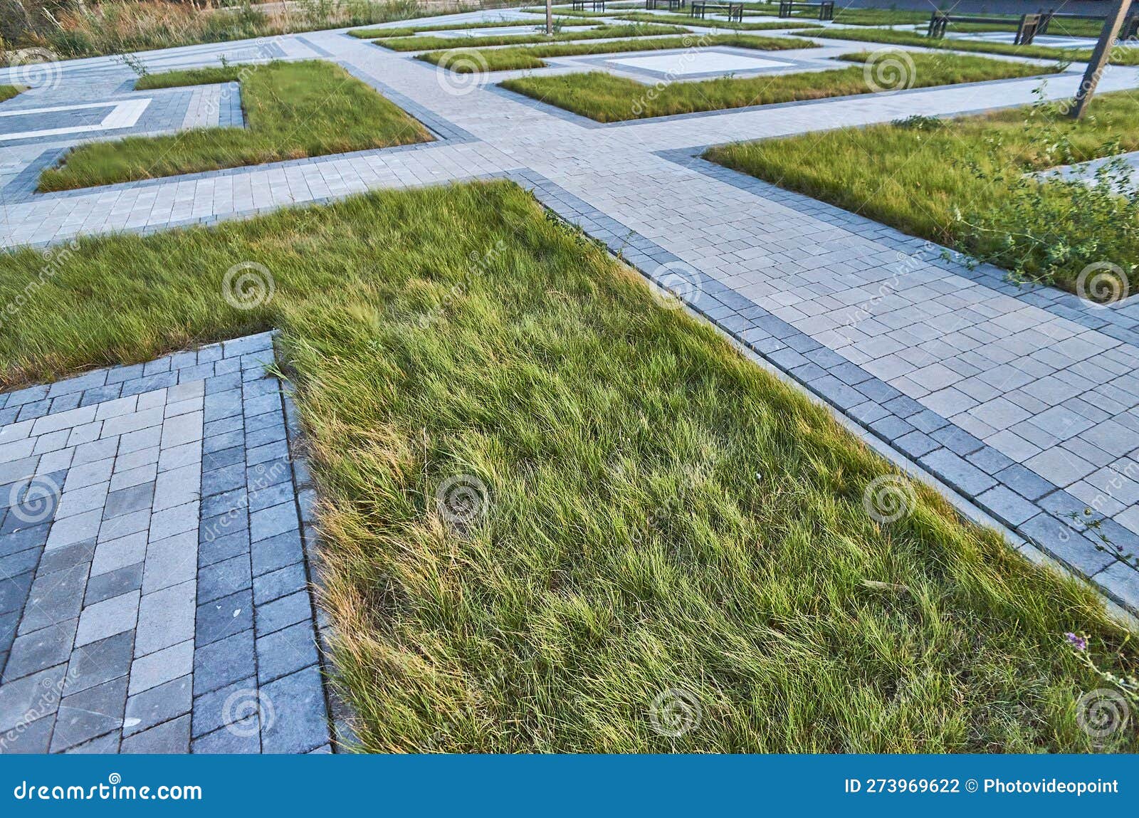 Walkways are Tiled. Newly Built Cottage with Pavement Paths. Textural ...