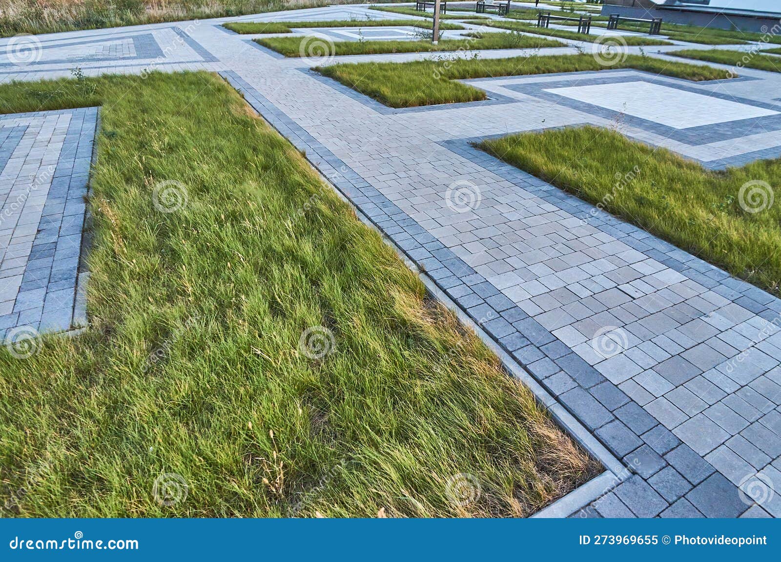 Walkways are Tiled. Newly Built Cottage with Pavement Paths. Textural ...