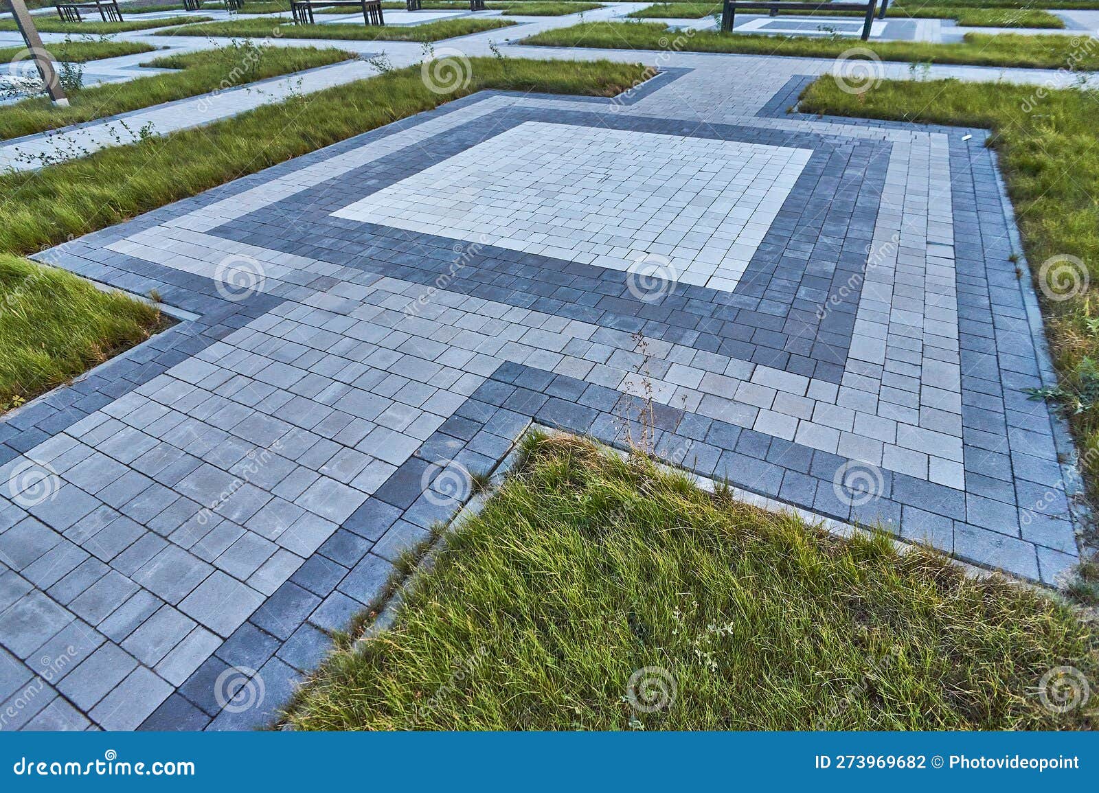Walkways are Tiled. Newly Built Cottage with Pavement Paths. Textural ...