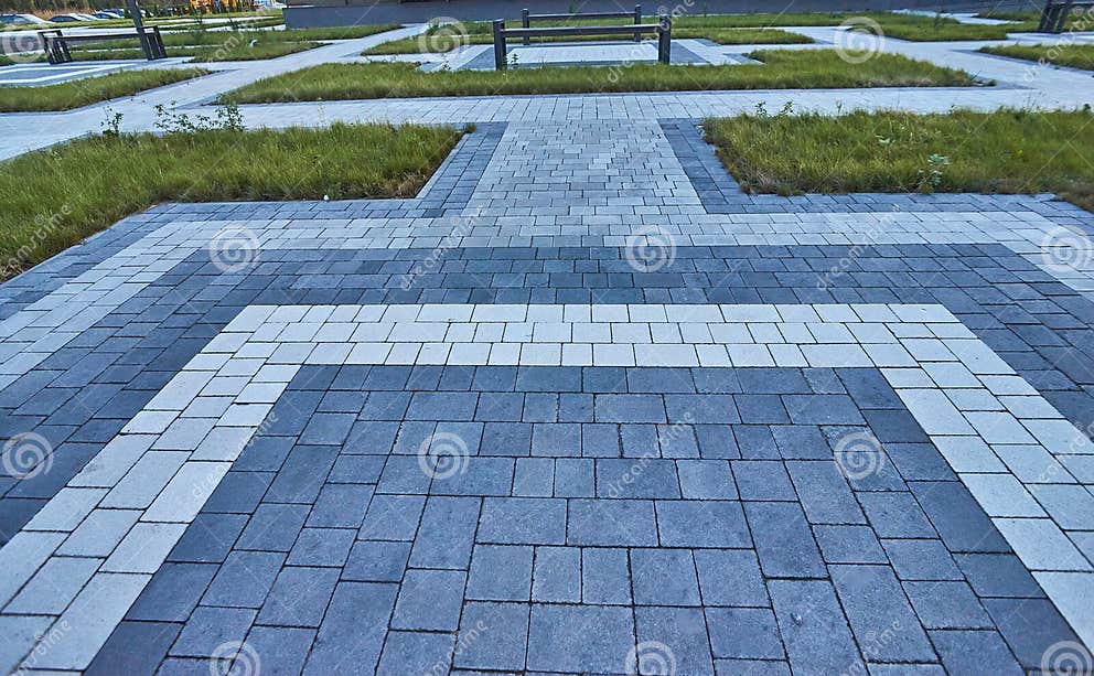 Walkways are Tiled. Newly Built Cottage with Pavement Paths. Textural ...