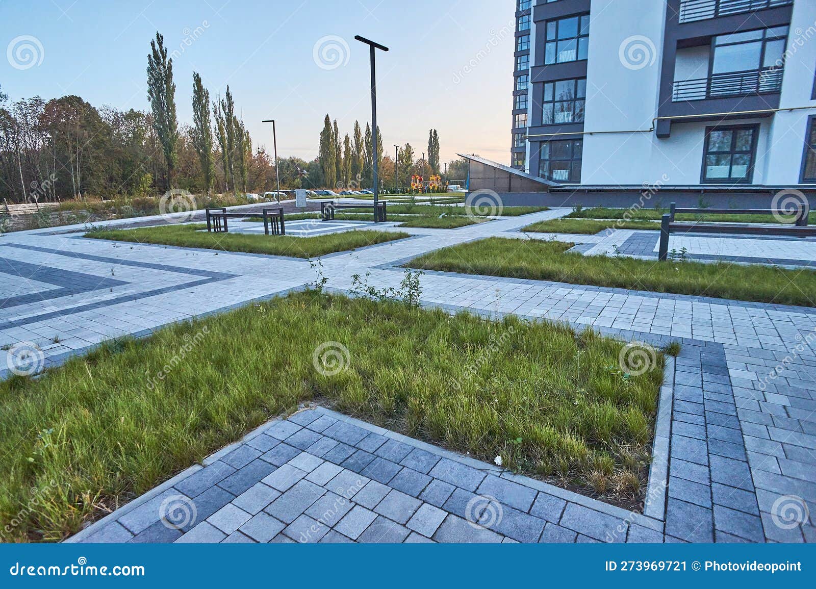 Walkways are Tiled. Newly Built Cottage with Pavement Paths. Textural ...