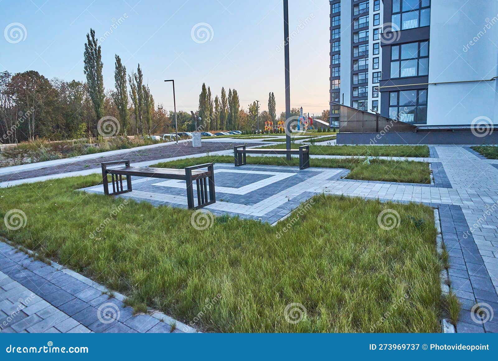 Walkways are Tiled. Newly Built Cottage with Pavement Paths. Textural ...