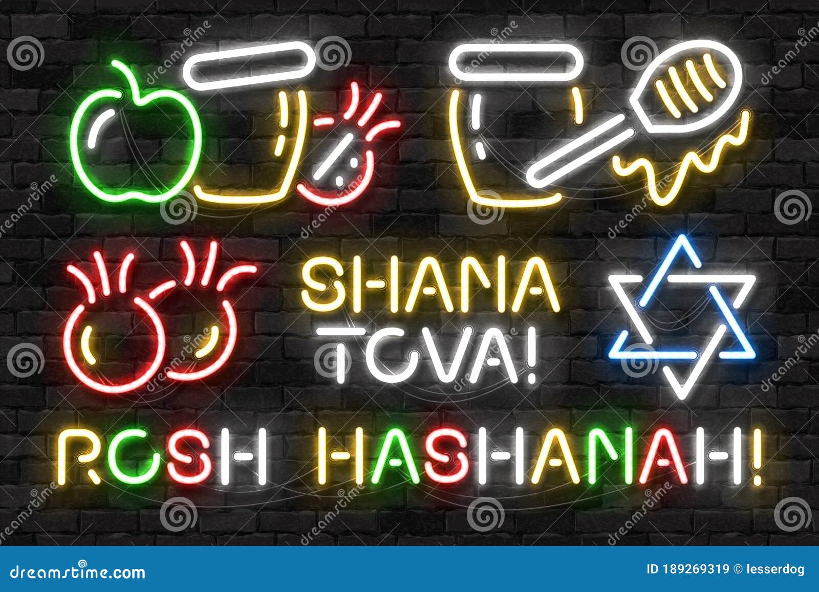 Vector Set of Realistic Isolated Neon Sign of Rosh Hashanah Logo for ...