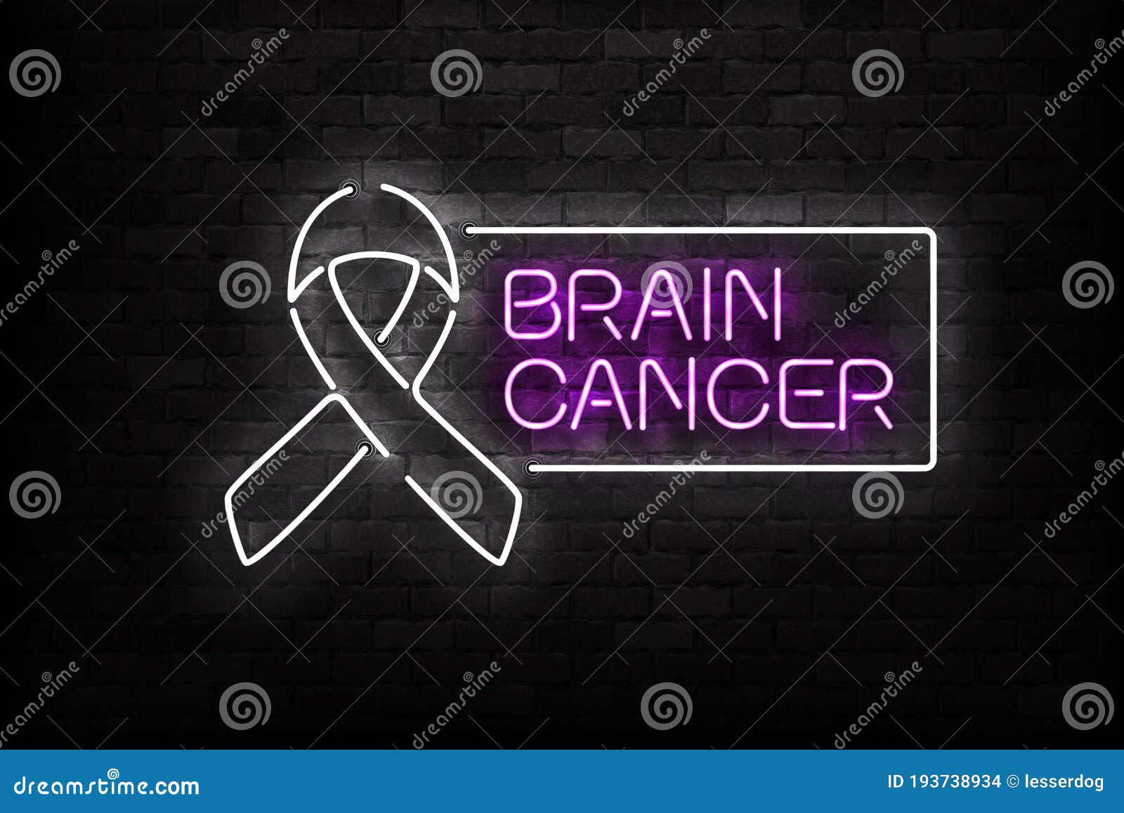 Vector Realistic Isolated Neon Sign of Brain Cancer Ribbon Logo for ...