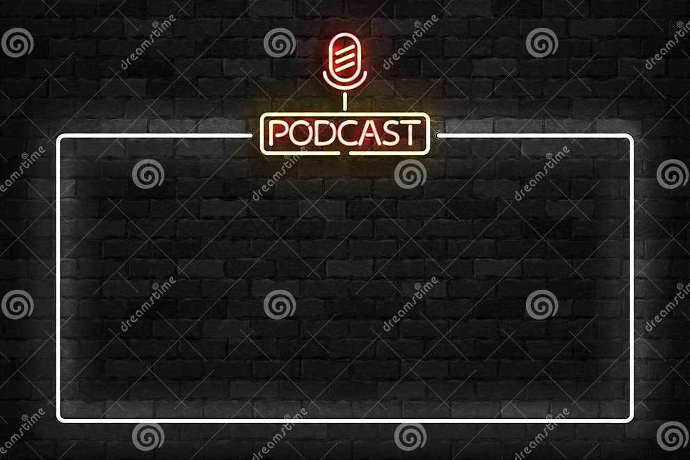 Vector Realistic Isolated Neon Sign of Podcast Frame Logo for Template ...