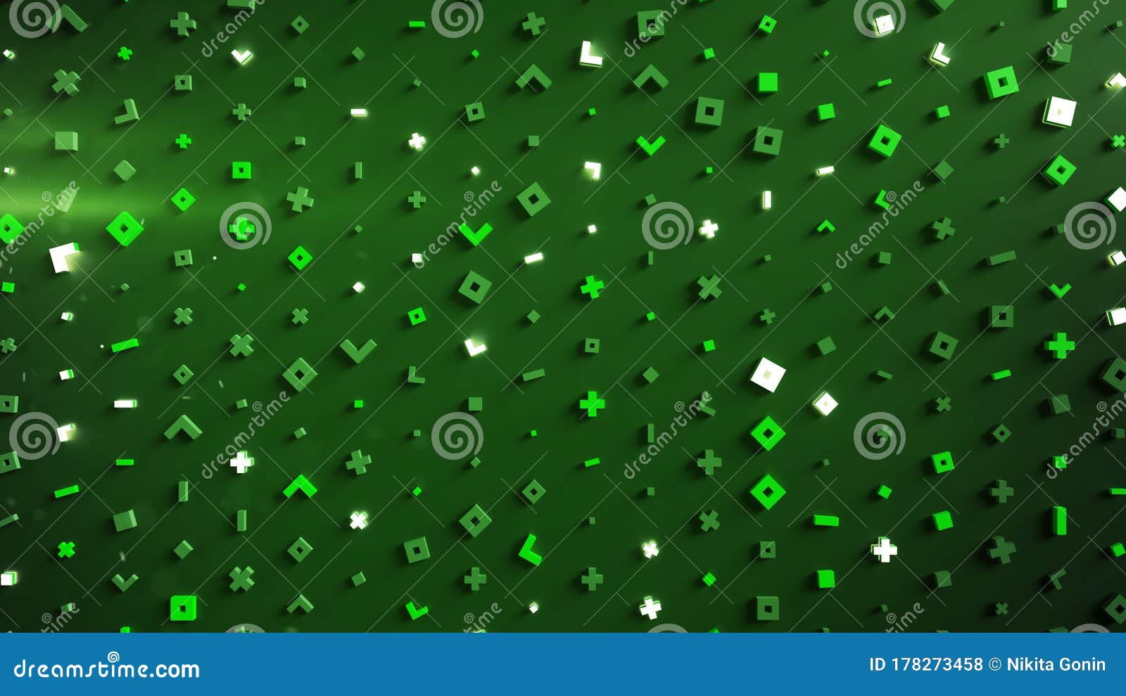 Wall of Abstract Glowing Green Symbols 3D Render Stock Illustration ...