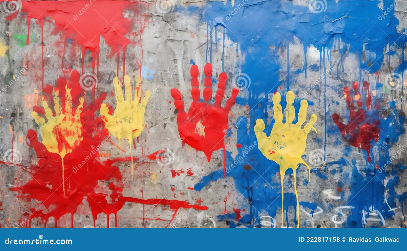Wall Adorned with Painted Handprints Stock Illustration - Illustration of handprints, creative ...