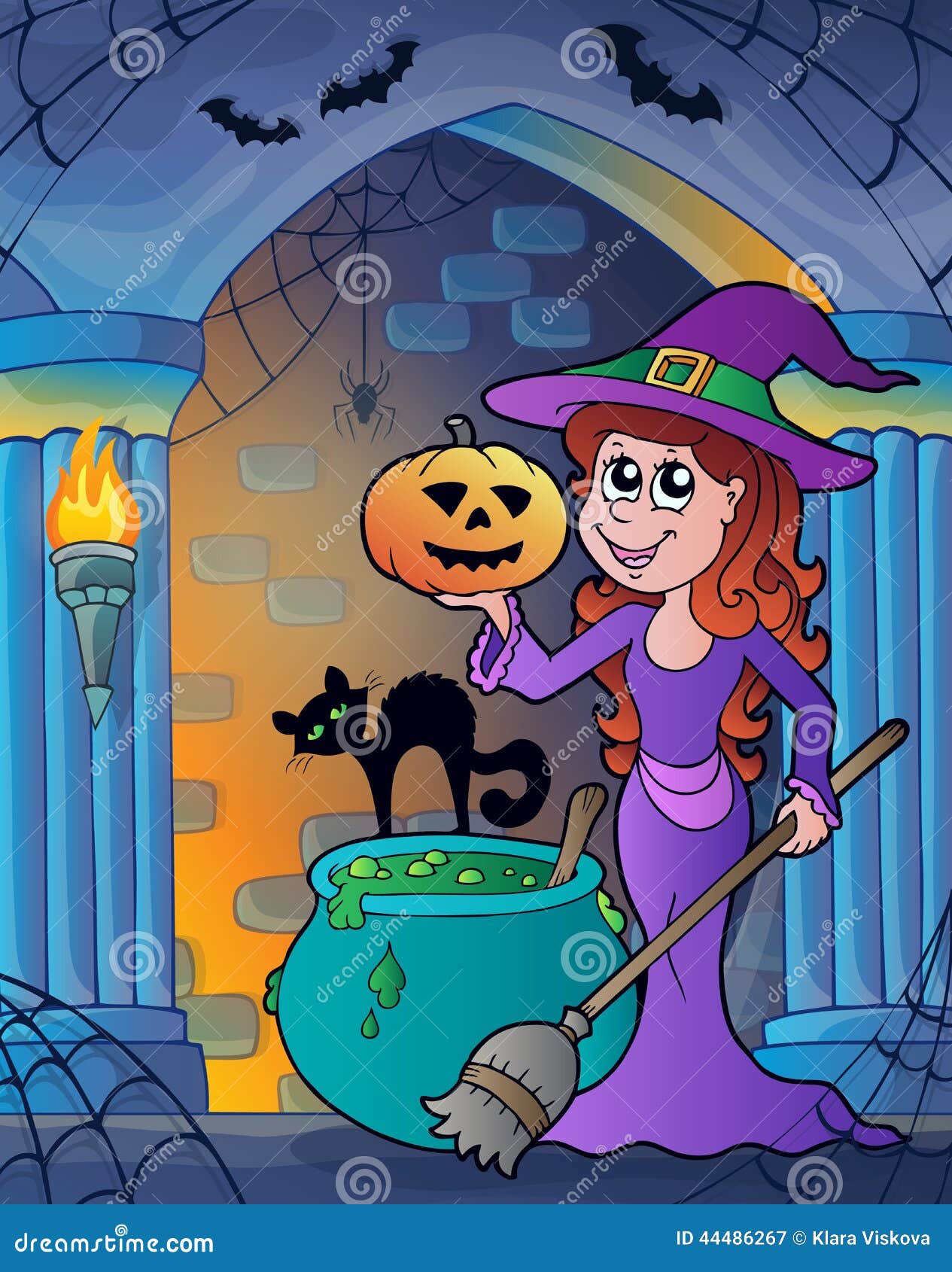 Wall Alcove With Cat In Pumpkin Cartoon Vector | CartoonDealer.com ...