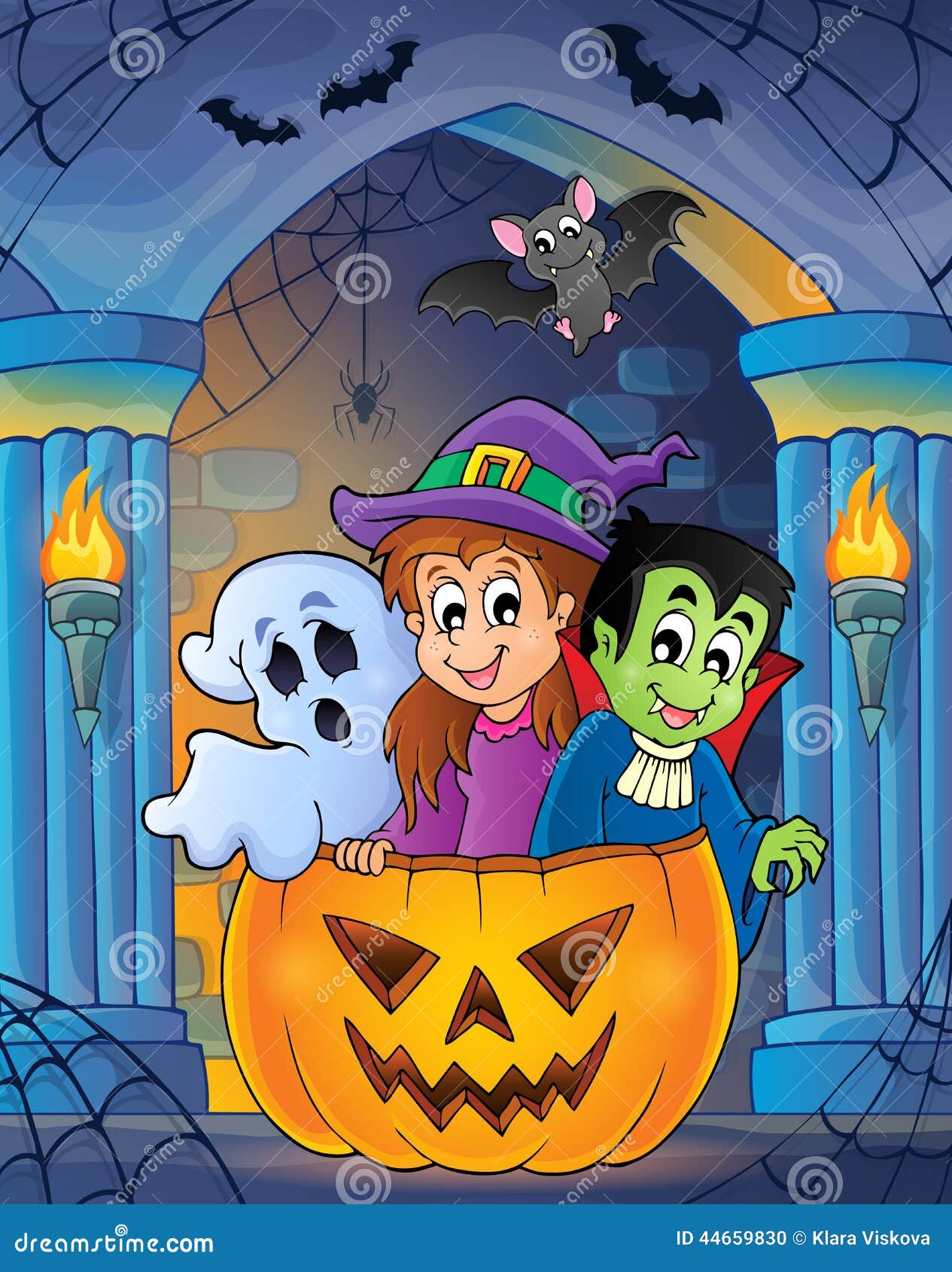 Wall Alcove With Cat In Pumpkin Cartoon Vector | CartoonDealer.com ...