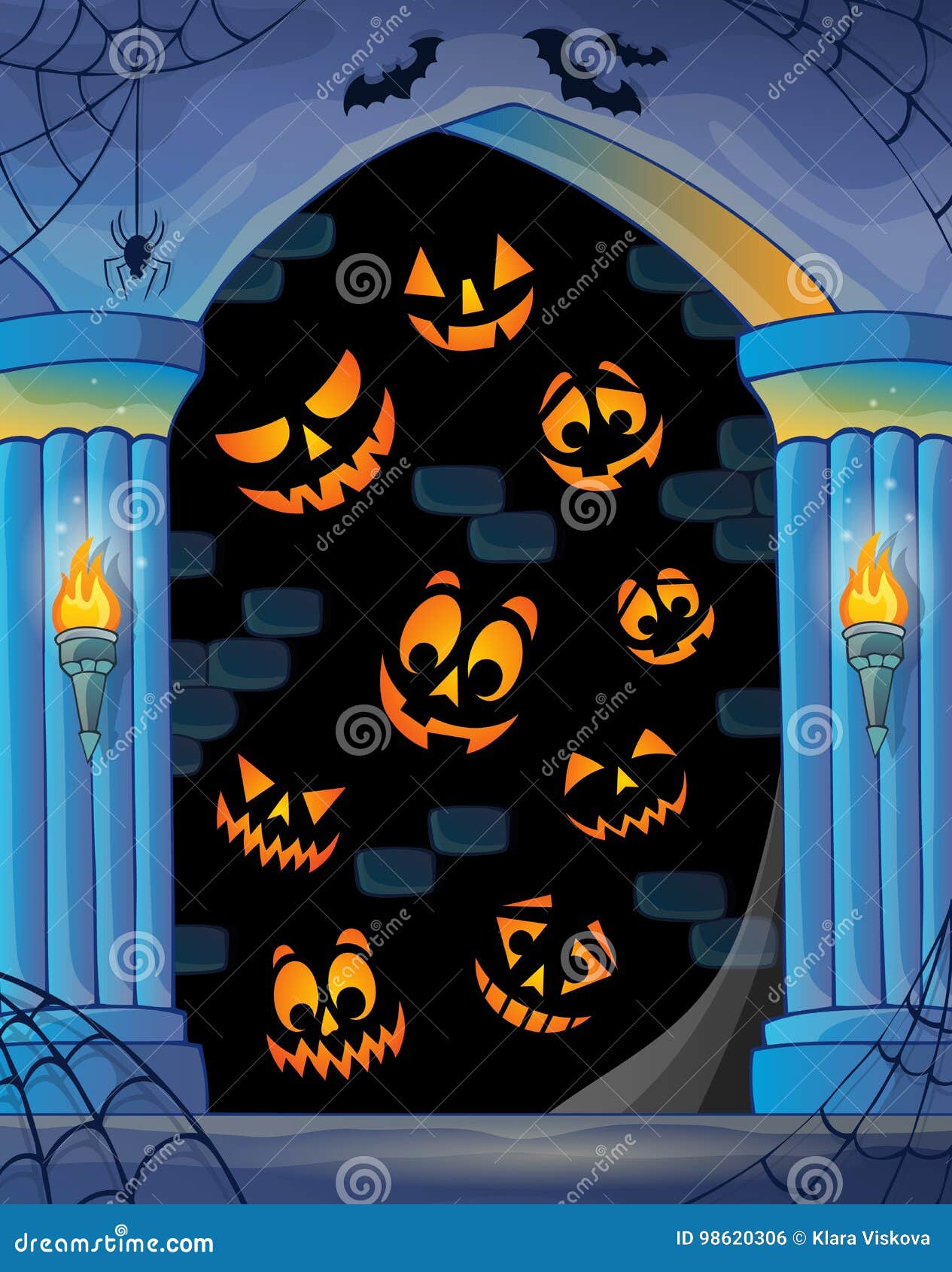 Wall Alcove With Cat In Pumpkin Cartoon Vector | CartoonDealer.com ...