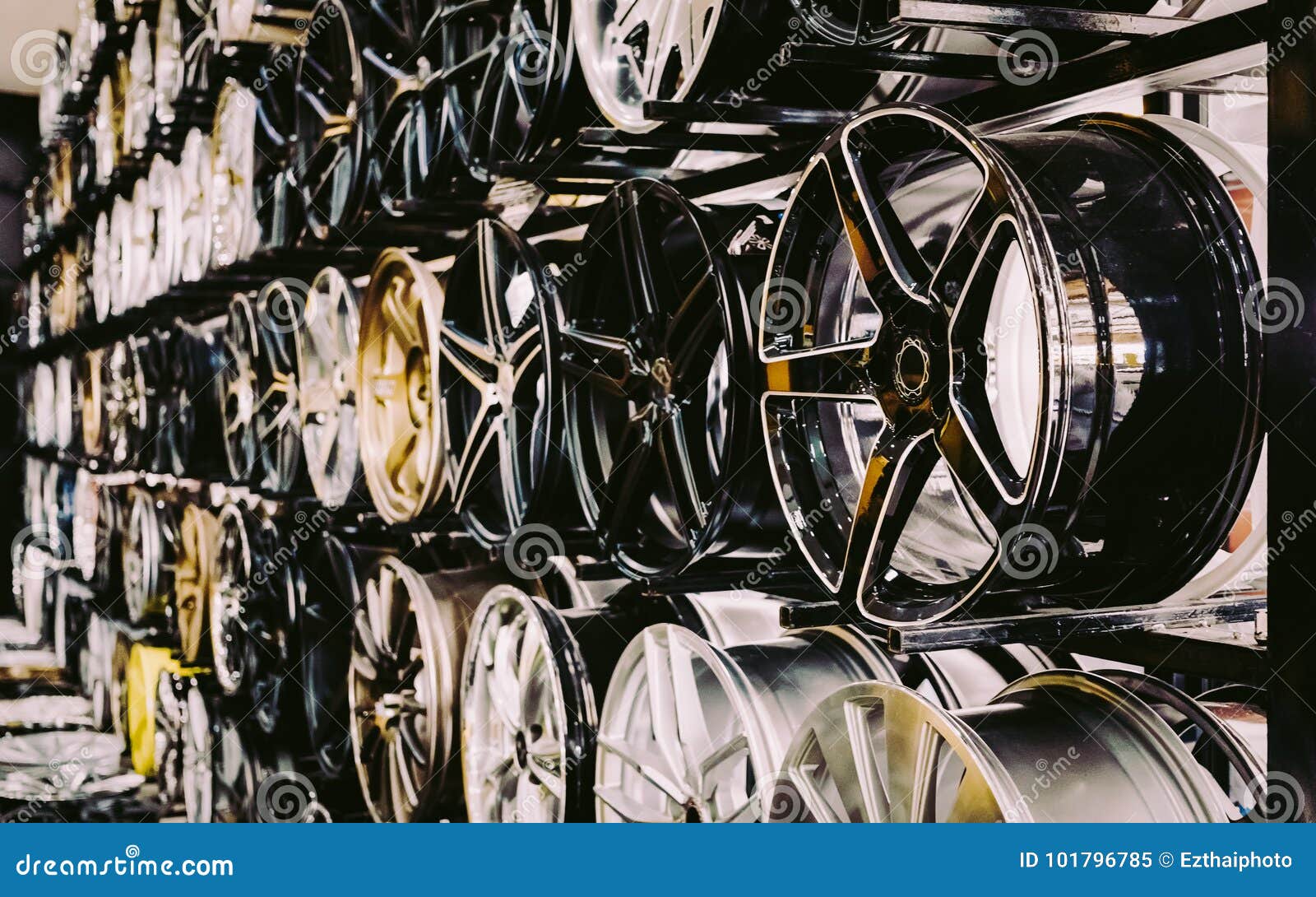 Wall of Alloy Car Wheels in Store Stock Image - Image of motorcar ...