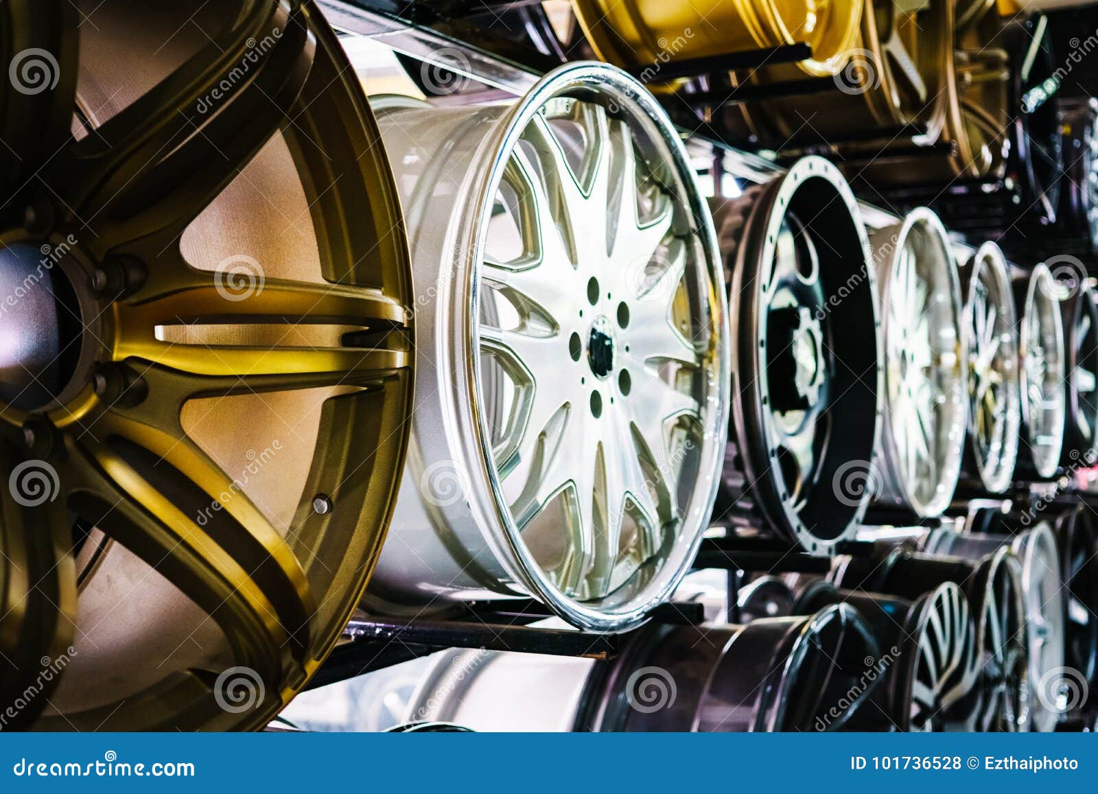 Wall of Alloy Car Wheels in Store Stock Photo - Image of closeup, disc ...