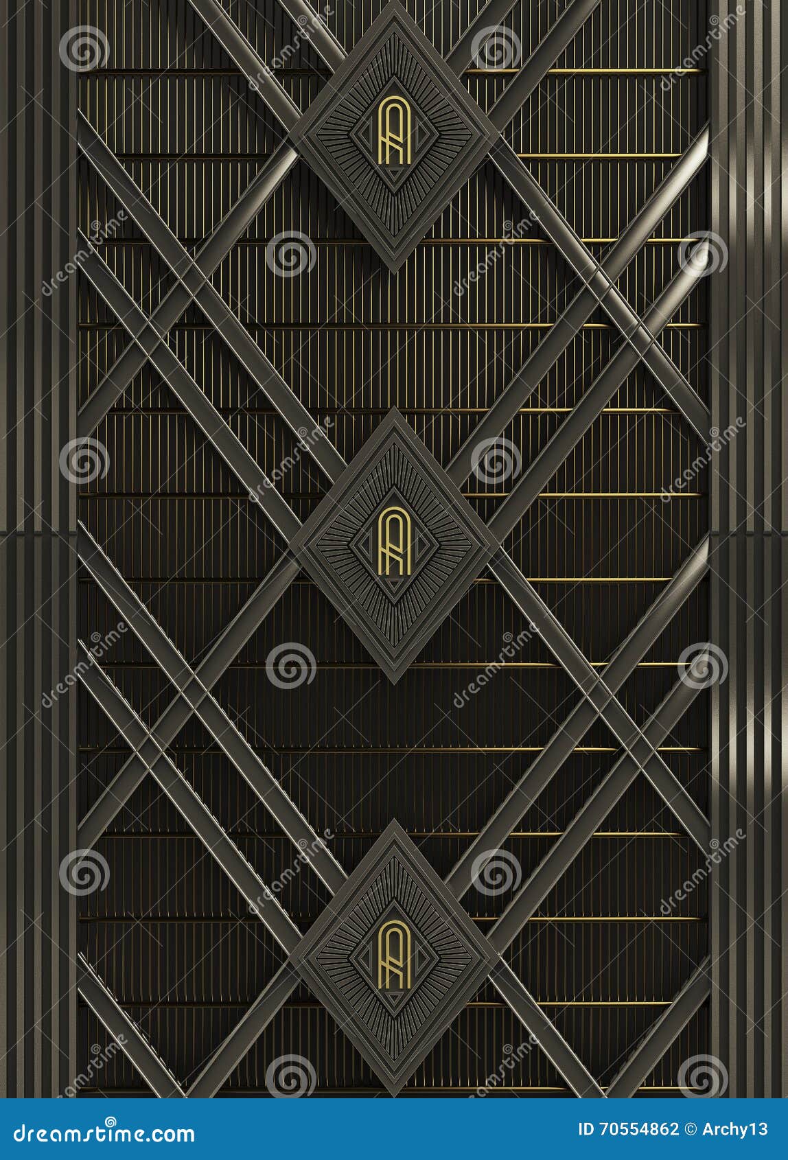 Wall Art Deco Style Made of Steel and Gold Background Render Stock ...