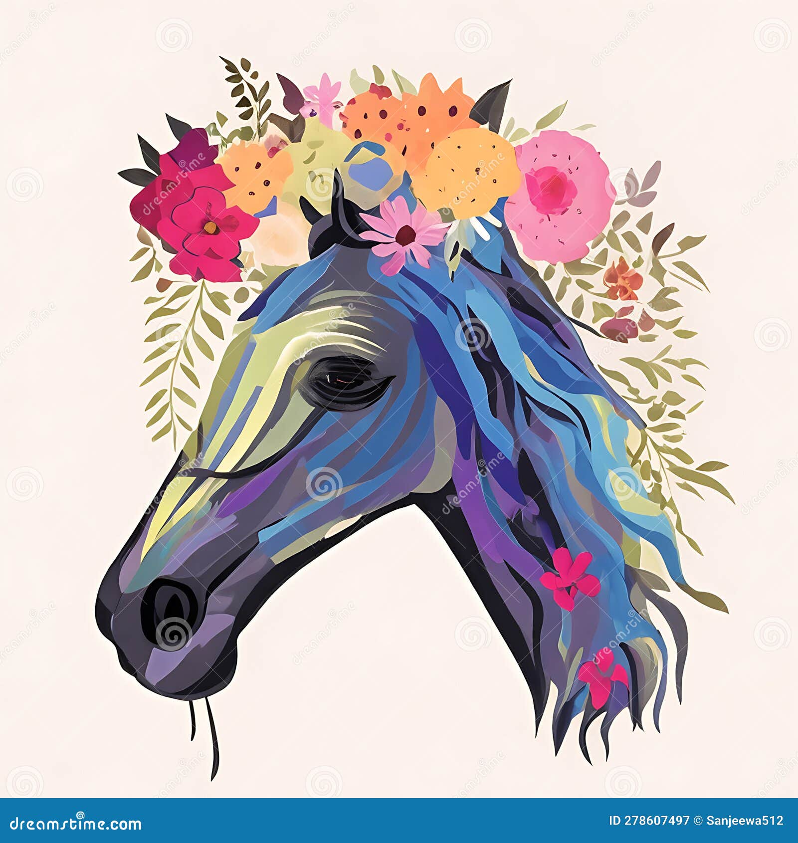 Wall Art of Horse with a Mane Stock Illustration - Illustration of ...