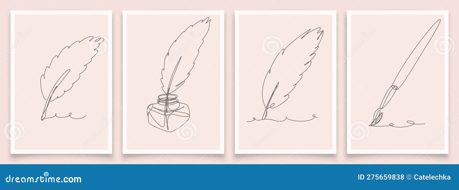 Wall Art Posters with Ink Feather Pens and Paintbrush. Stock Vector ...